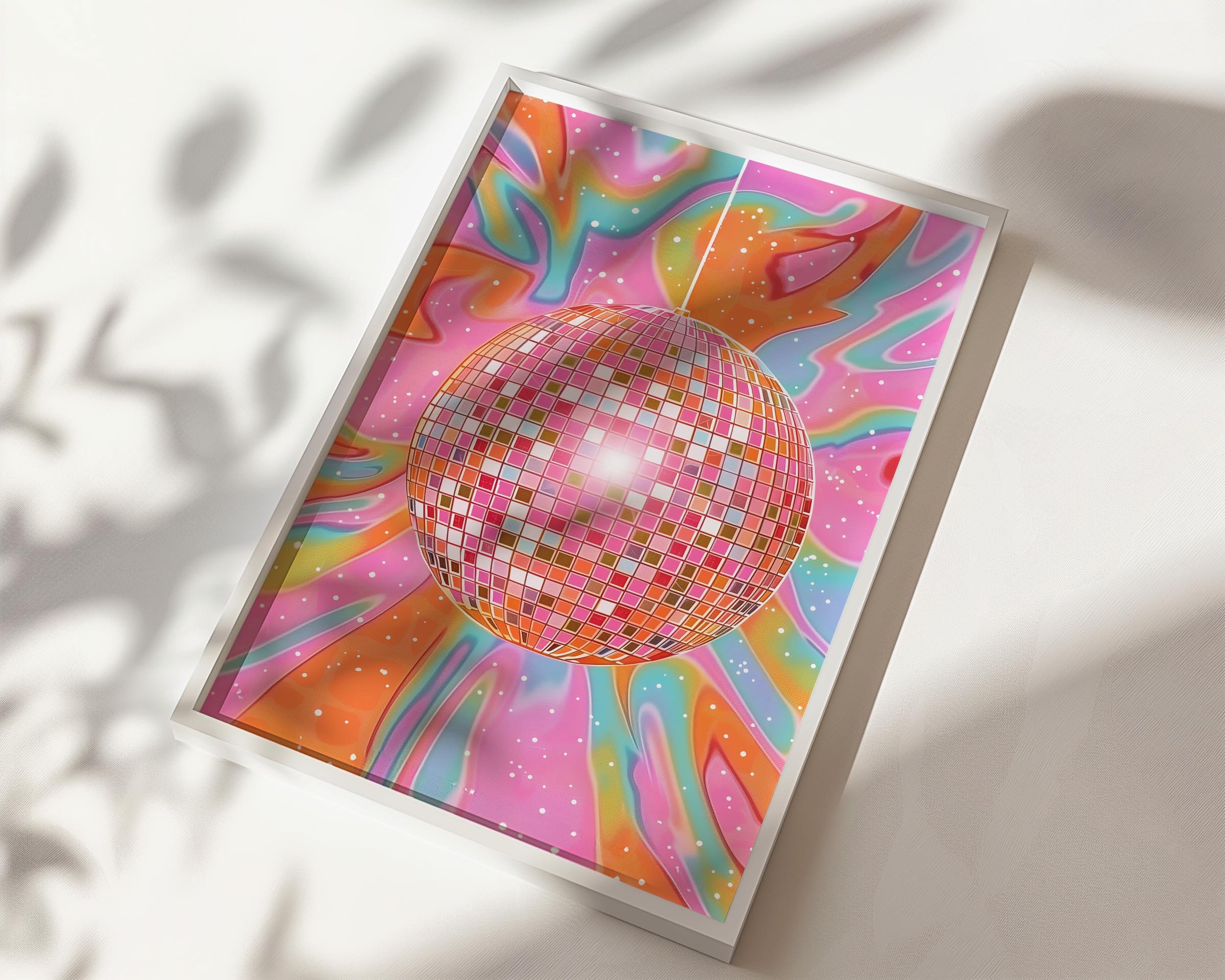 Pink Mirrorball Poster Disco Ball Decor Retro Disco Ball Print Groovy ...