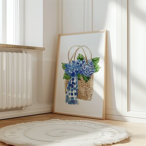 DIGITAL DOWNLOAD | Blue Hydrangea Wall Art | Preppy Blue Coastal ...