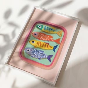 Pink Sardine Print | Retro Sardines Wall Art | Sardine Art Print ...