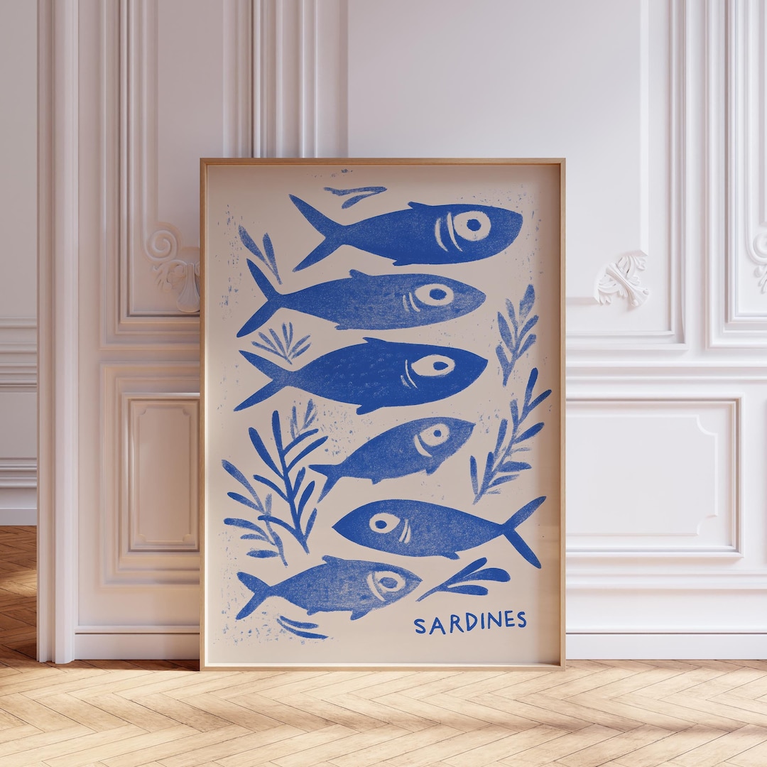 Blue Sardine Print | Blue Sardine Kitchen Print | Cute Sardine Art ...