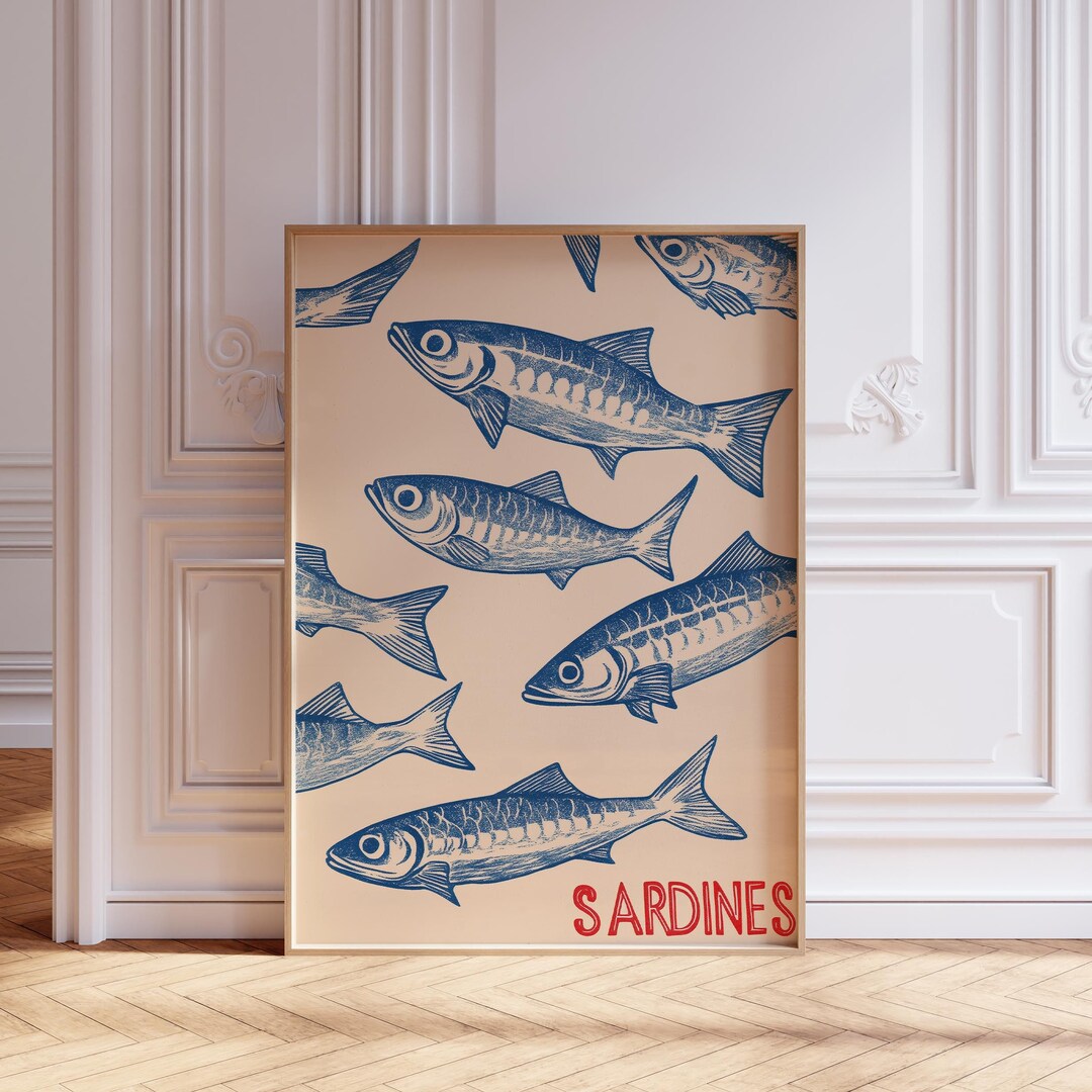Blue Sardine Print | Blue Sardine Kitchen Print | Cute Sardine Art ...