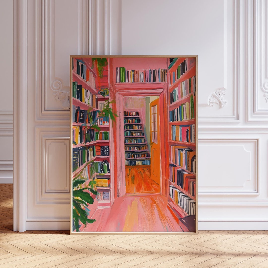 DIGITAL DOWNLOAD | Book Art Print | Colorful Library Art Print | Pink ...