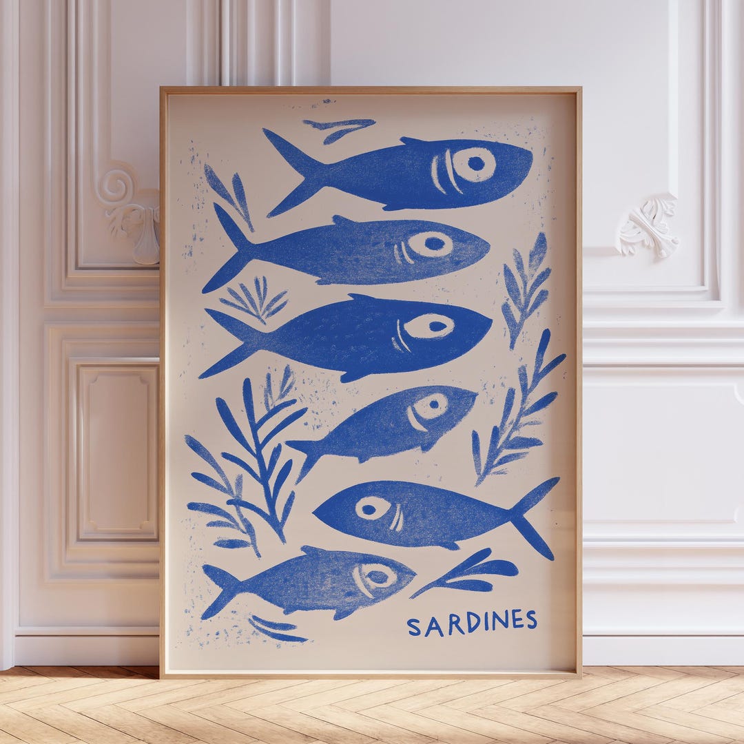Blue Sardine Print | Blue Sardine Kitchen Print | Cute Sardine Art ...