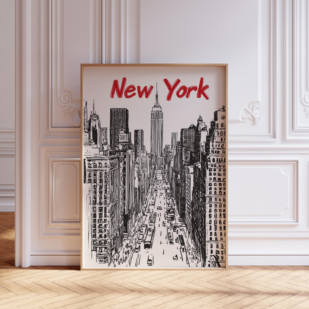 NYC Print | Retro New York Skyline Print | New York City Travel Print ...