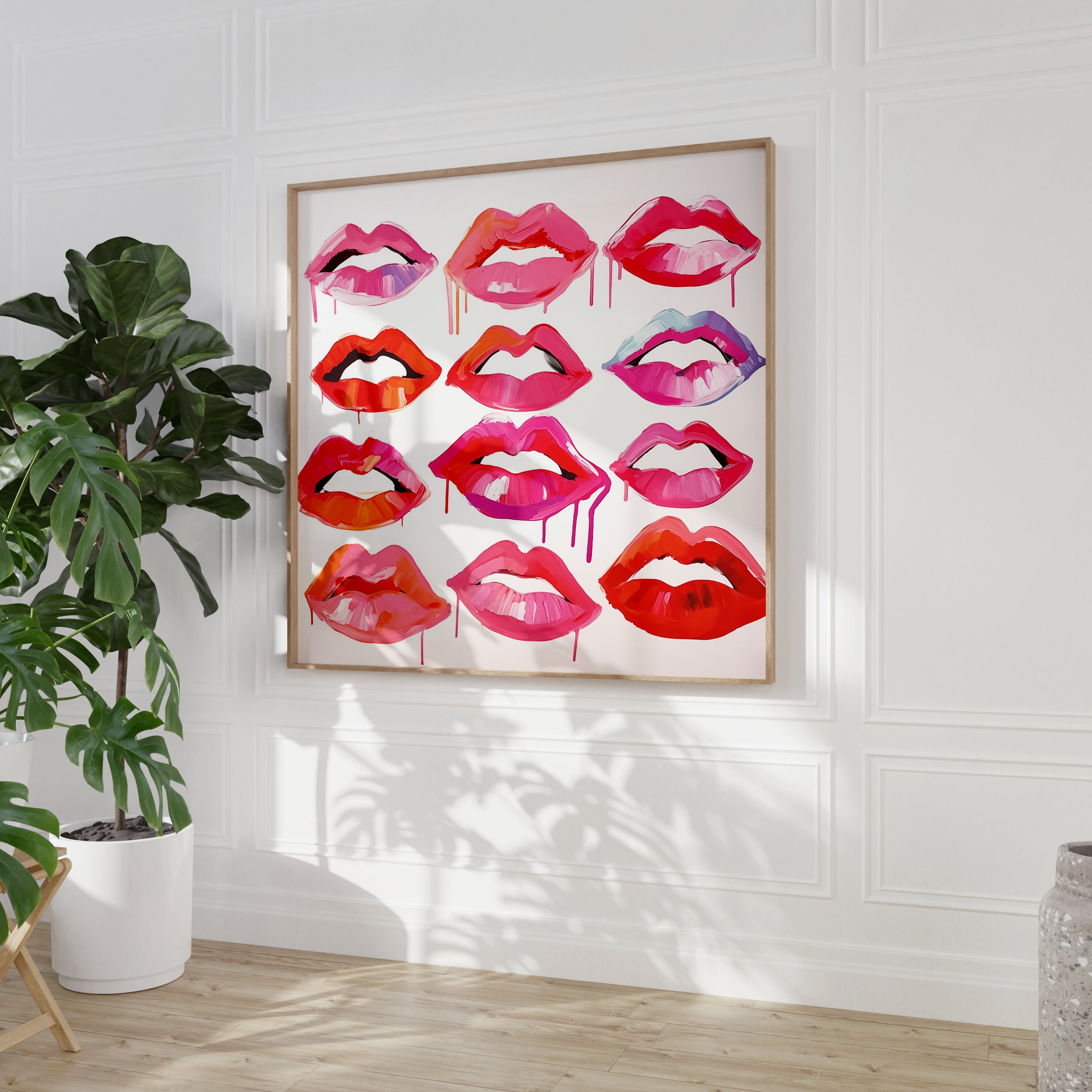 Lips Wall Art Pink Melting Lips Poster Red Pink Lip Wall Decor Kiss ...