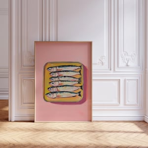 DIGITAL DOWNLOAD | Pink Sardine Print | Retro Sardines Wall Art ...