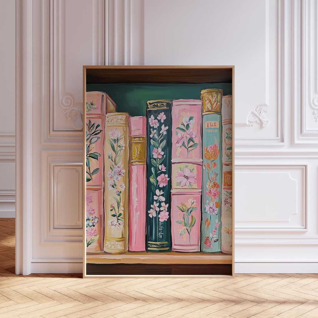 Reading Art Print | Pink Book Art Print | Library Poster | Retro Book ...