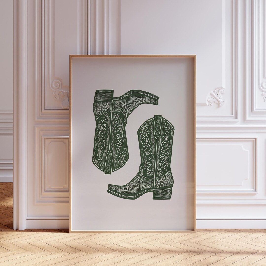 Cowboy Boots Wall Art | Sage Green Western Wall Print | Cowboy Boots ...