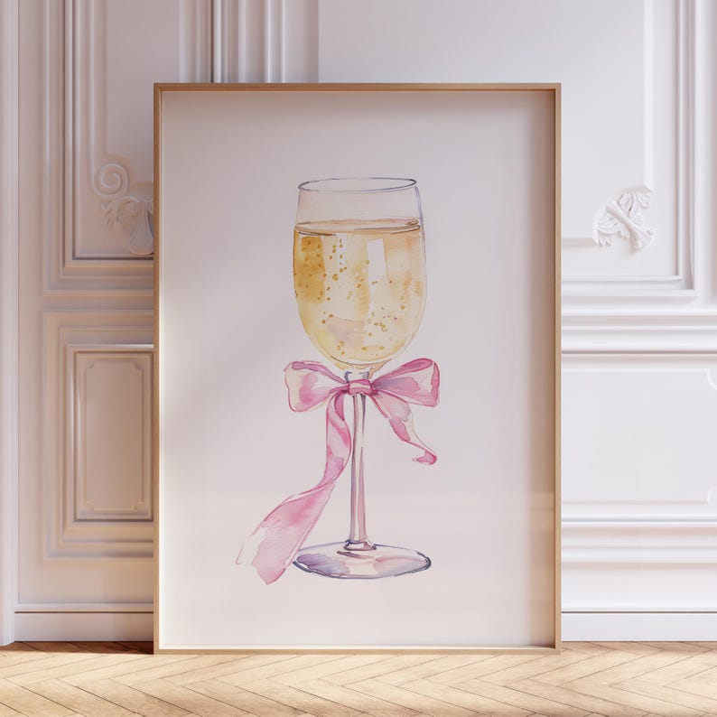 Watercolor Champagne Print | Pink Coquette Print | Girly Champagne Wall ...