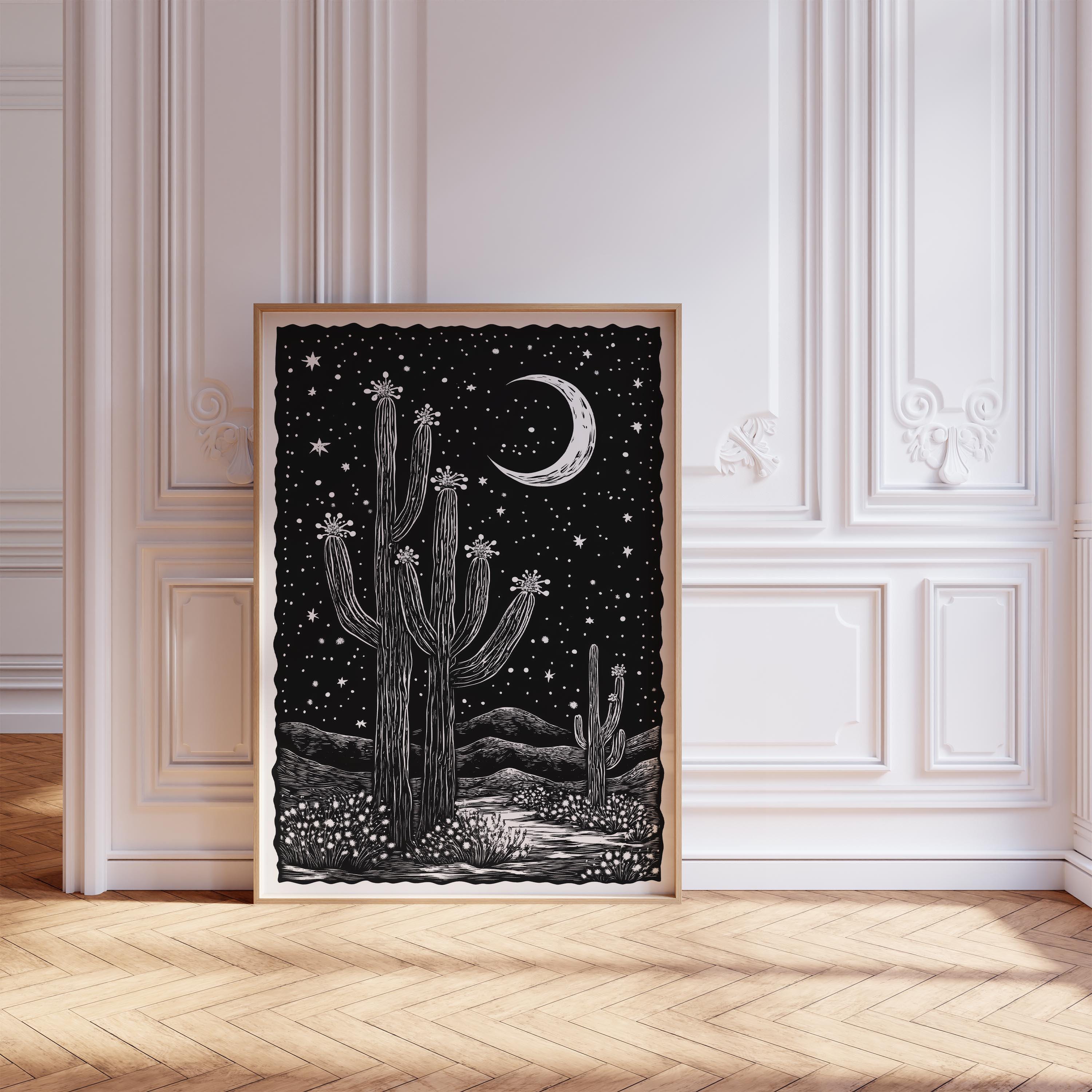 Saguaro Desert Landscape Print | Black & White Desert Print ...