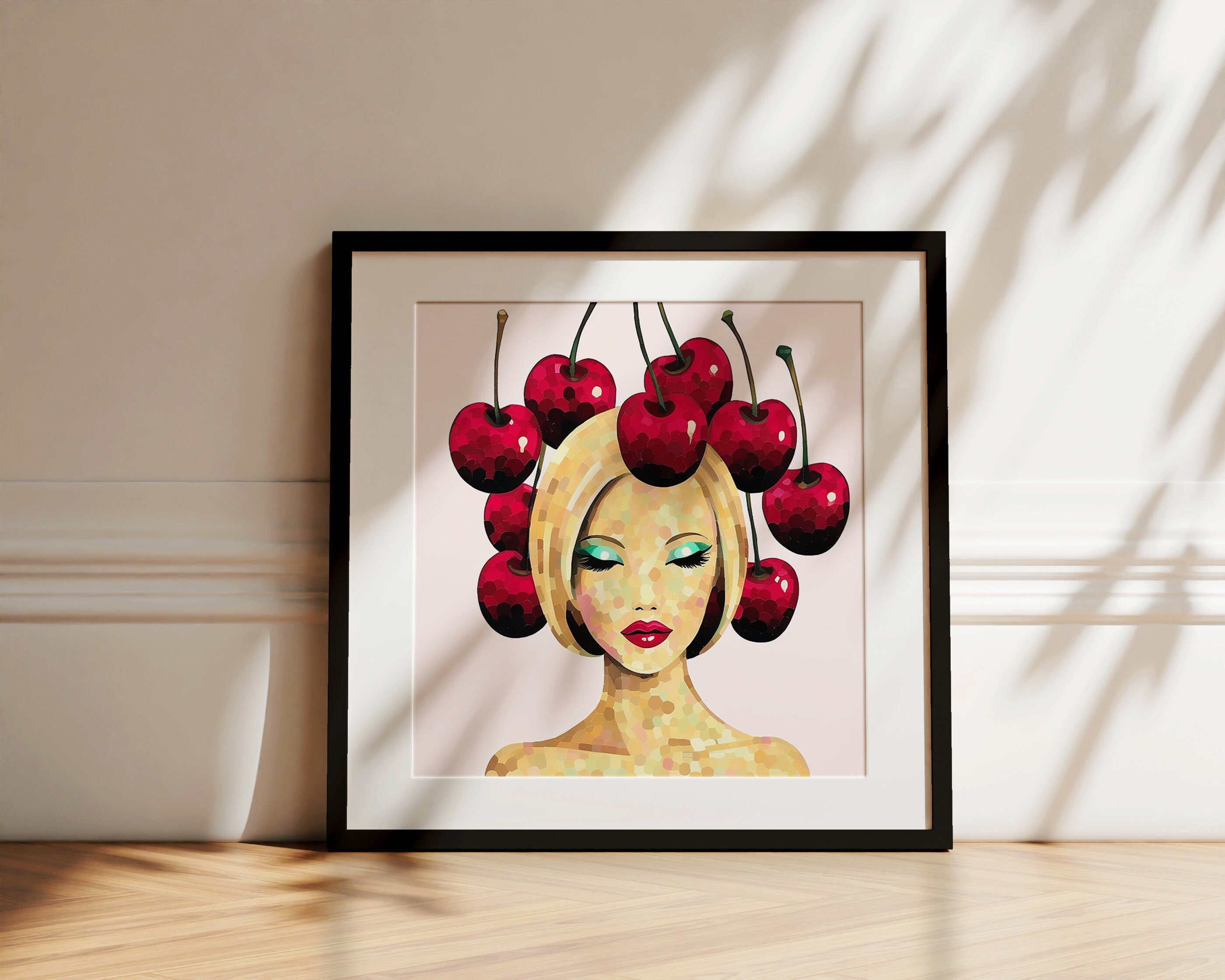 Pink Cherry Poster Cherry Art Print Cherry Print Cherry Decor Cherry ...
