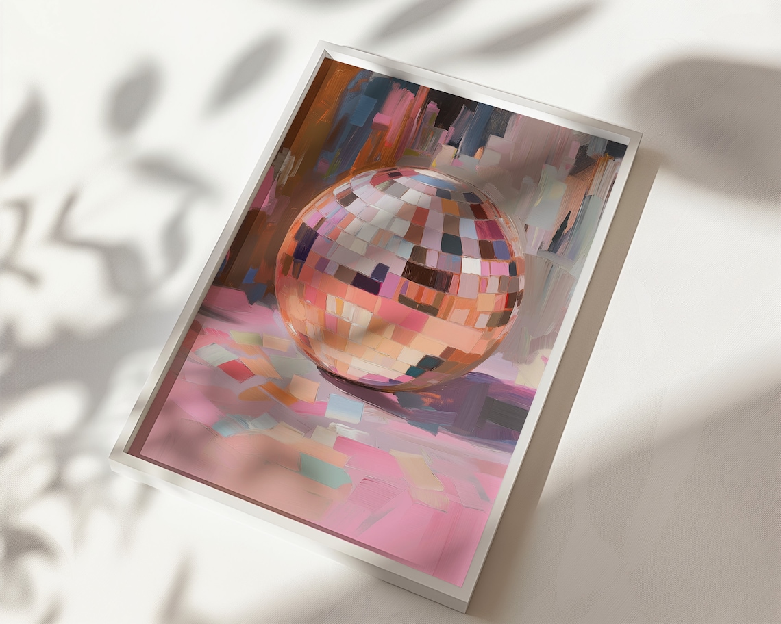 Pink Disco Ball Poster | Retro Mirrorball Poster | Groovy Mirror Ball ...
