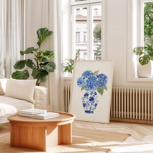 Blue Hydrangea Print | Floral Watercolor Chinoiserie Wall Art | Blue ...