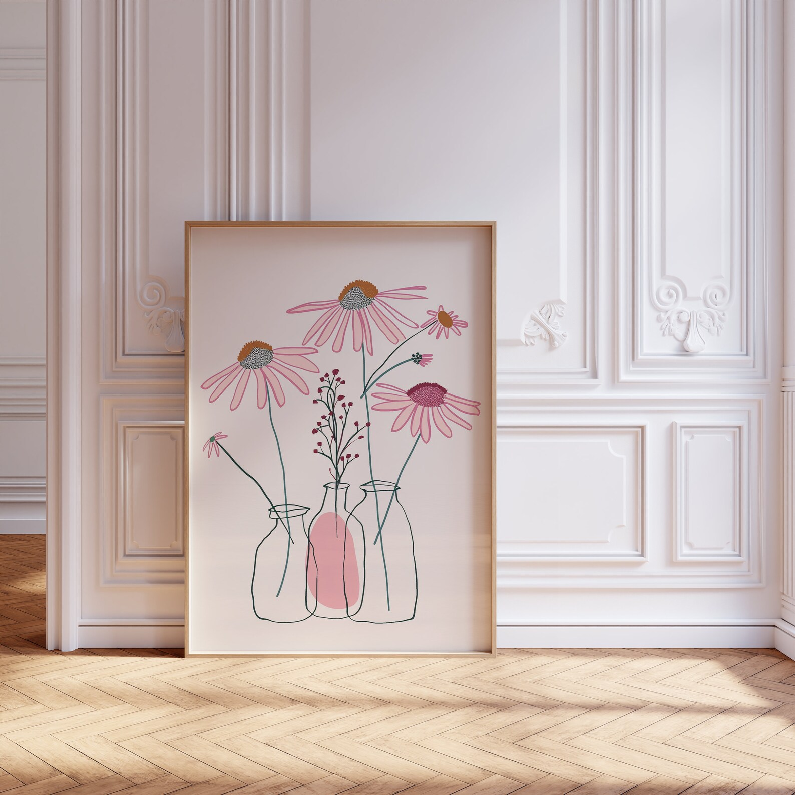 Pink Floral Poster, Boho Floral Print, Minimalist Flower Print, Nursery ...