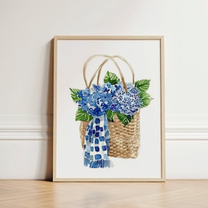 DIGITAL DOWNLOAD | Blue Hydrangea Wall Art | Preppy Blue Coastal ...