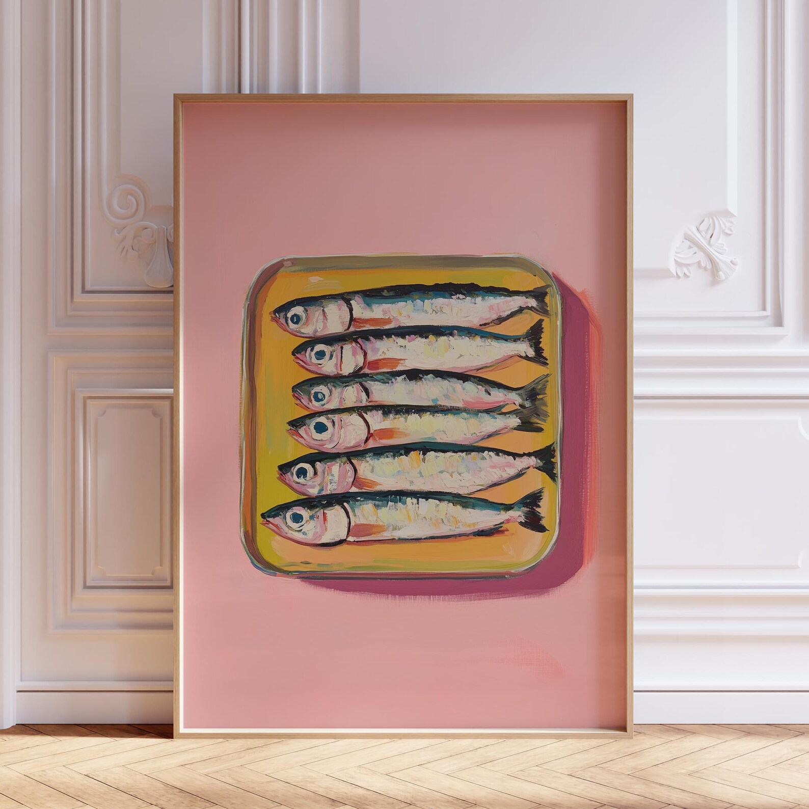 Pink Sardine Print | Retro Sardines Wall Art | Sardine Art Print ...