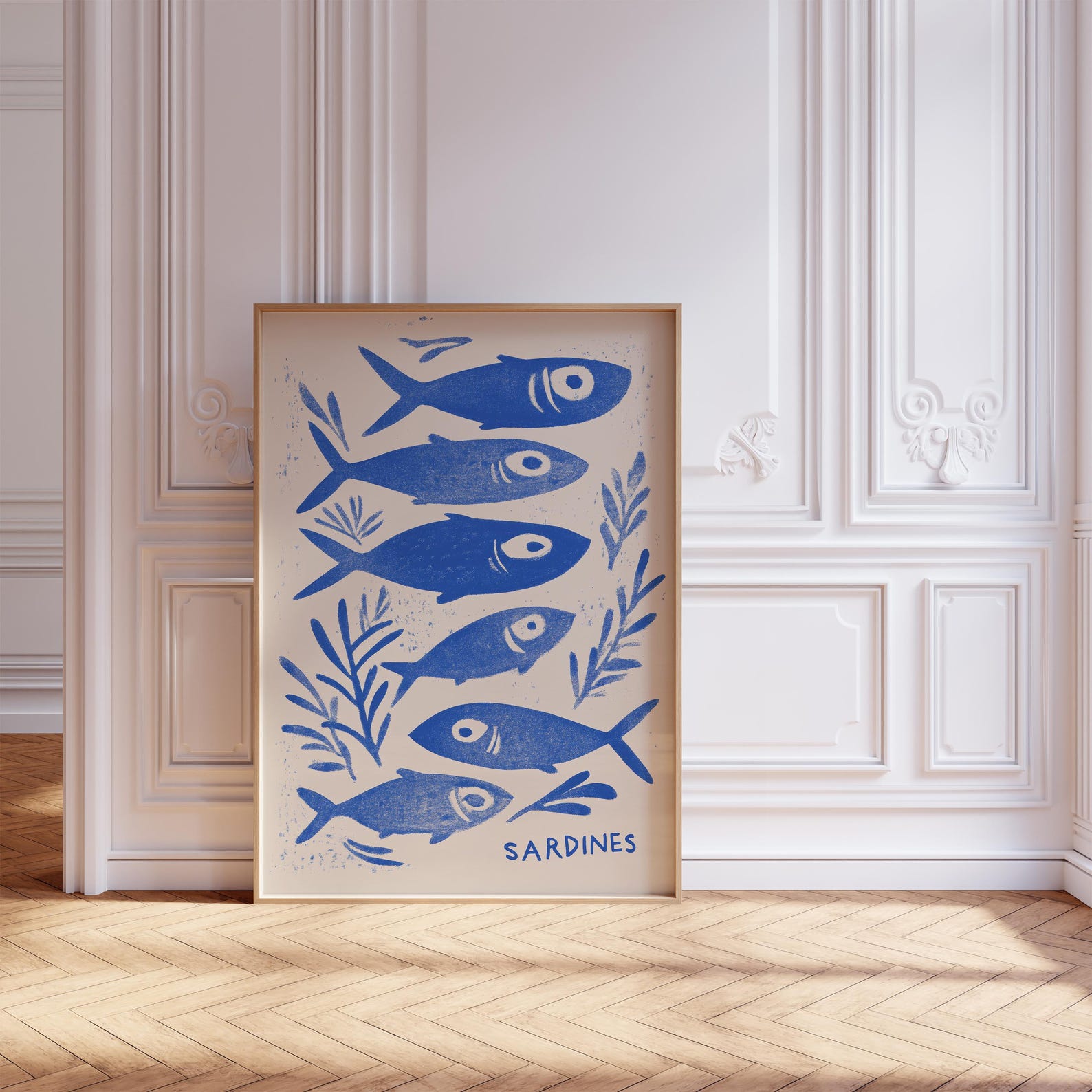 Blue Sardine Print | Blue Sardine Kitchen Print | Cute Sardine Art ...
