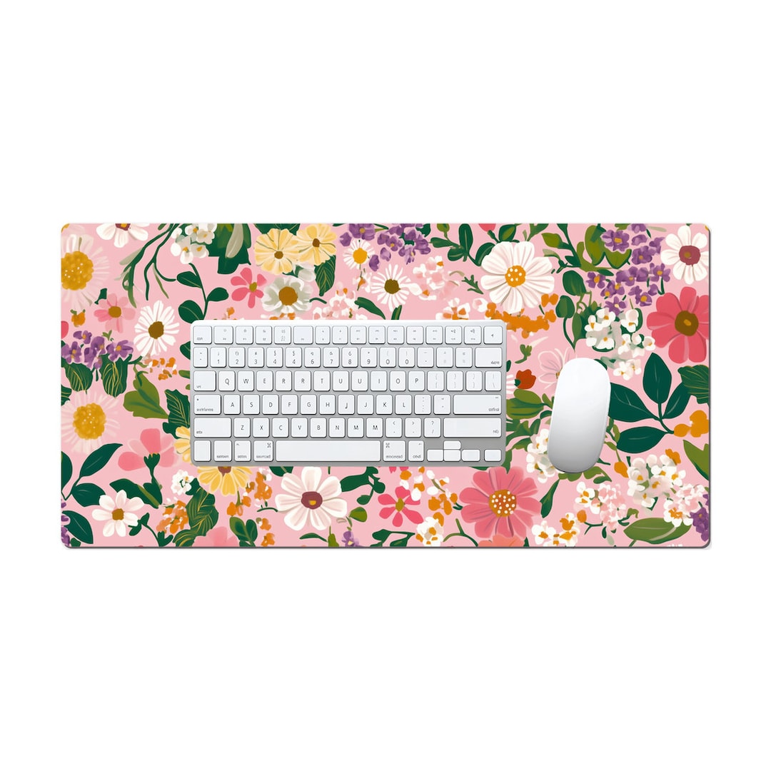 Floral Desk Mat | Boho Cute Desk Pad | Pink Flower Desk Mat | Cute Desk ...