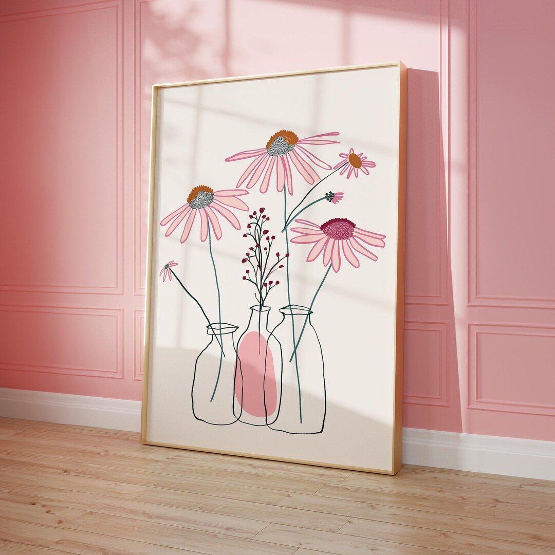 Pink Floral Poster, Boho Floral Print, Minimalist Flower Print, Nursery ...