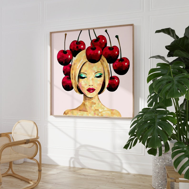 Pink Cherry Poster Cherry Art Print Cherry Print Cherry Decor Cherry ...