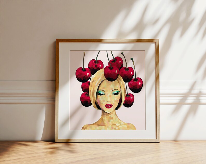 Pink Cherry Poster Cherry Art Print Cherry Print Cherry Decor Cherry ...
