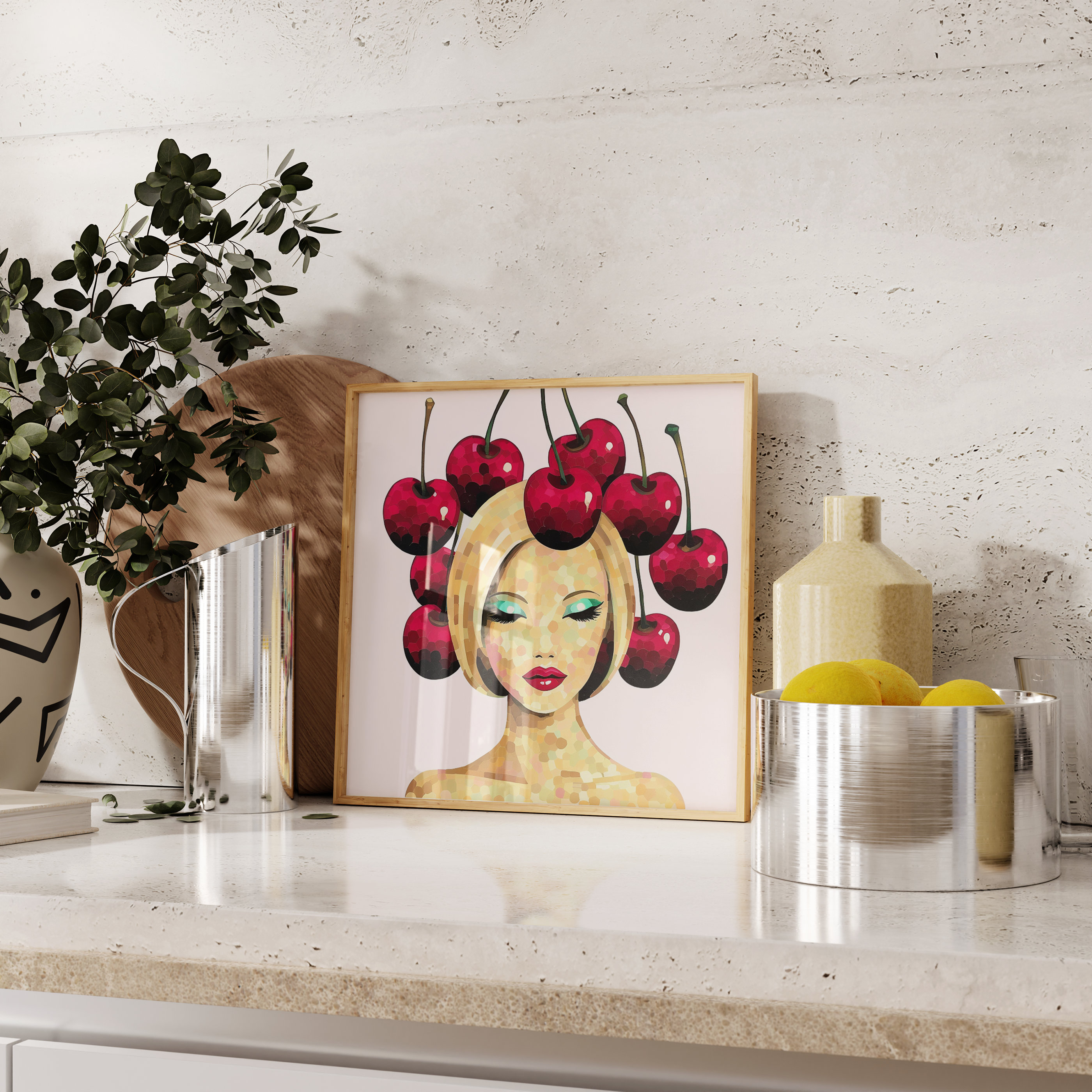 Pink Cherry Poster Cherry Art Print Cherry Print Cherry Decor Cherry ...