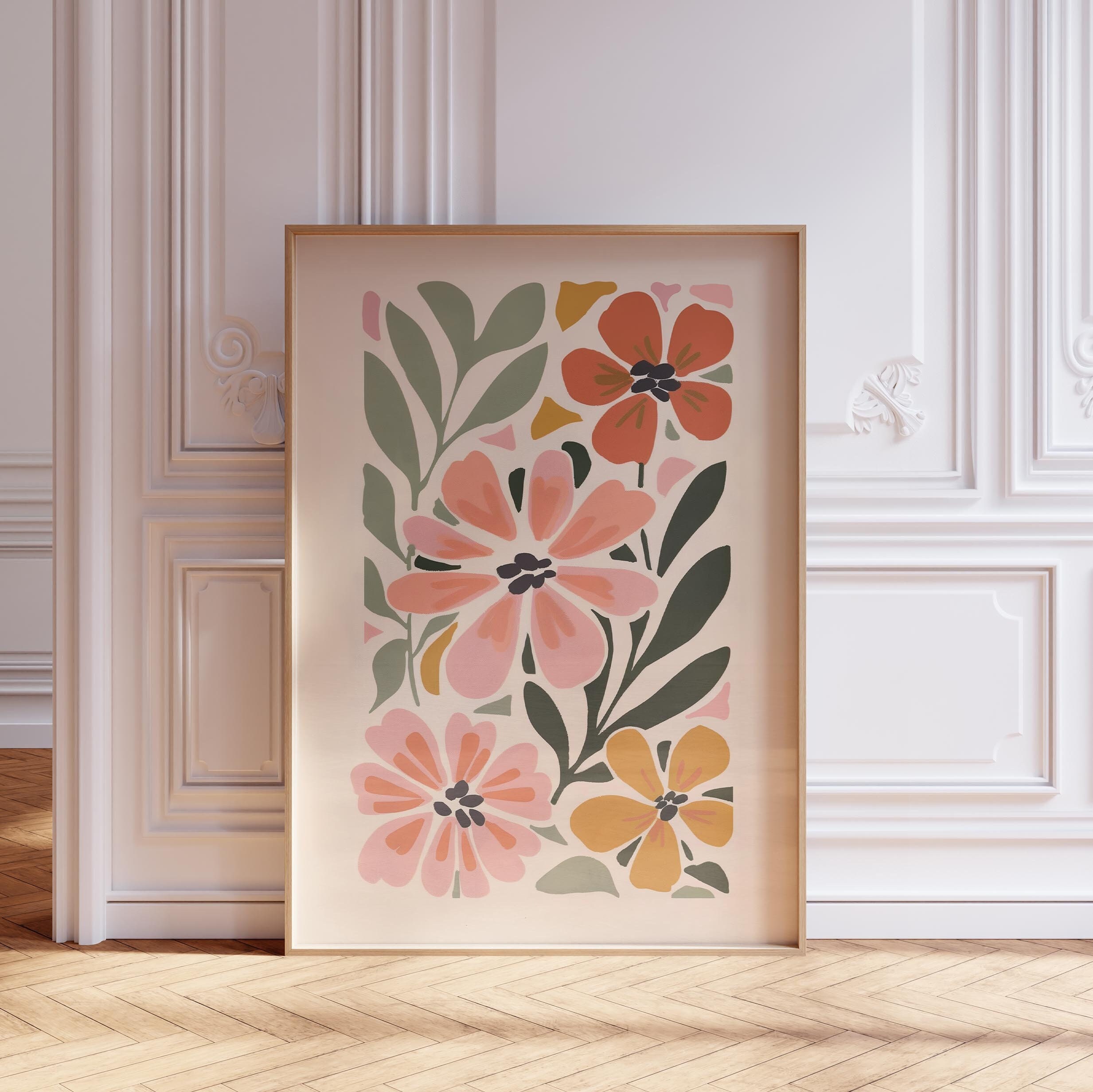 Retro Floral Print, Flower Market Print, Terracotta Wall Art, Retro ...