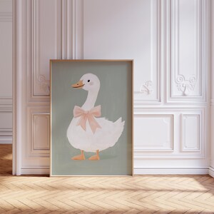 Silly Goose Print | Goose With Bow Farm Animal Print for Nursery | Sage ...