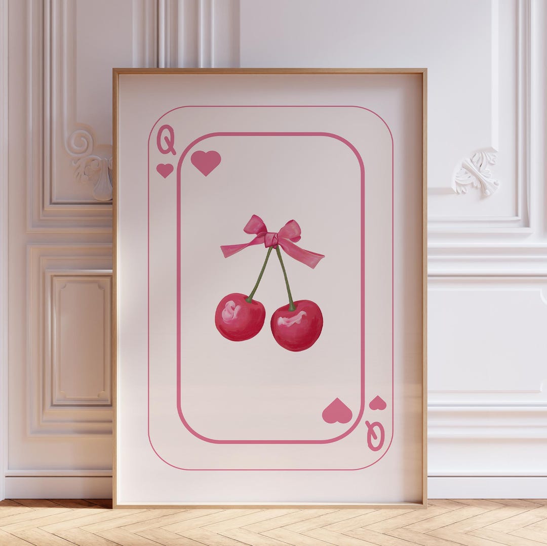Coquette Room Decor | Pink Bow Cherry Print | Girly Coquette Poster ...