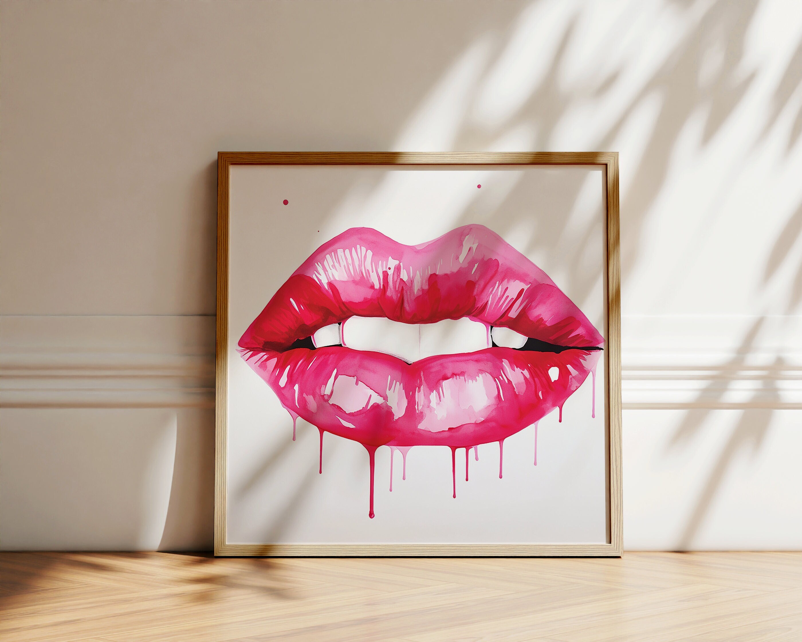 Lips Wall Art Pink Melting Lips Poster Lip Wall Art Lip Wall Decor Kiss ...