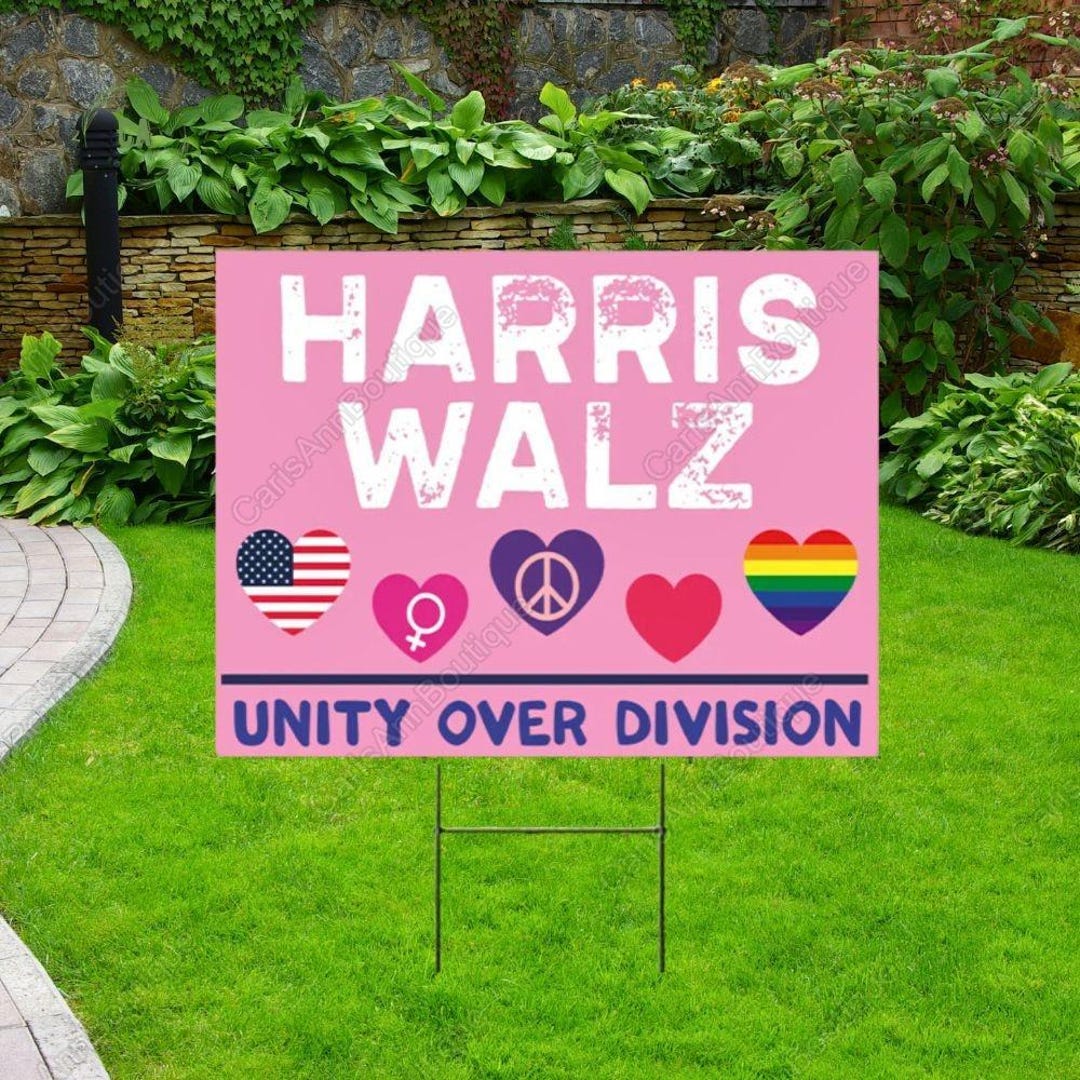 Harris Walz Yard Sign, Unity Over Division Yard Sign, Kamala Harris ...