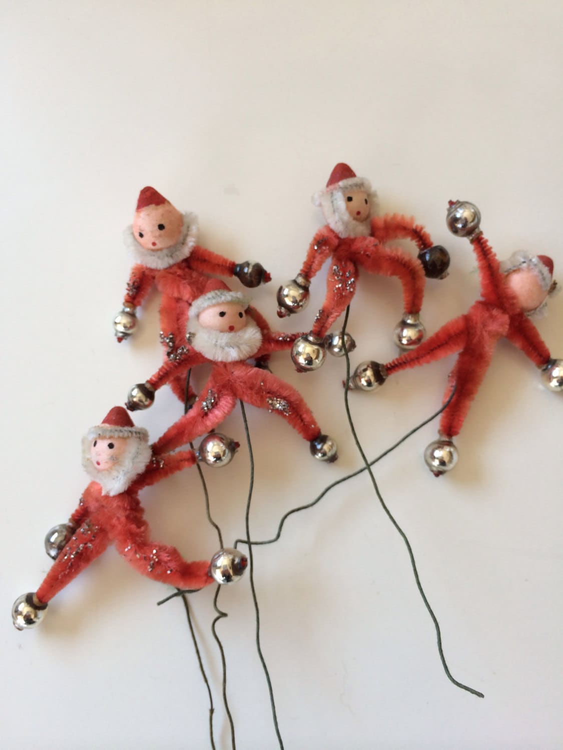 Vintage pipe cleaner Santa ornaments Christmas 1940s | Etsy