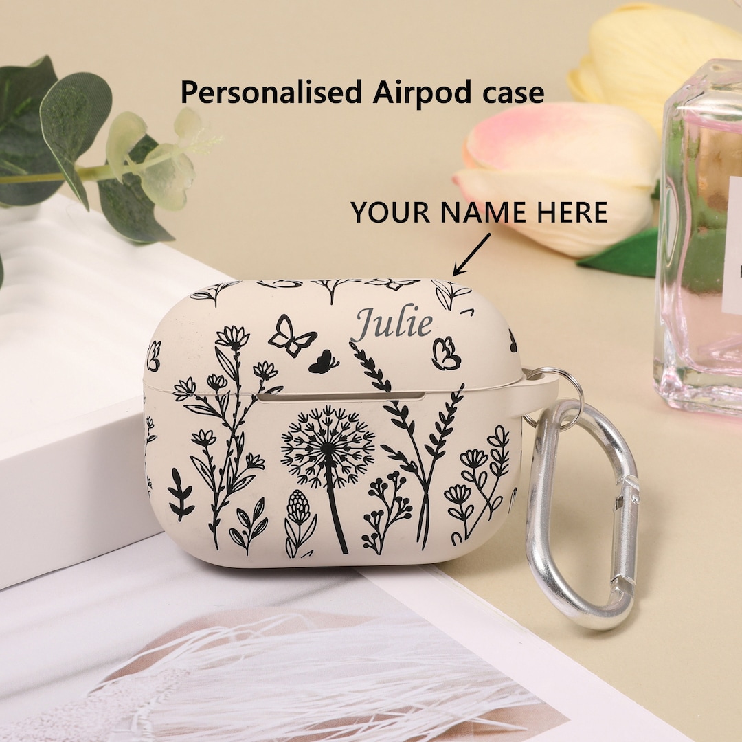 Custom Airpods Pro 2nd/1st Generation Case, Flower Engraved Case Floral ...