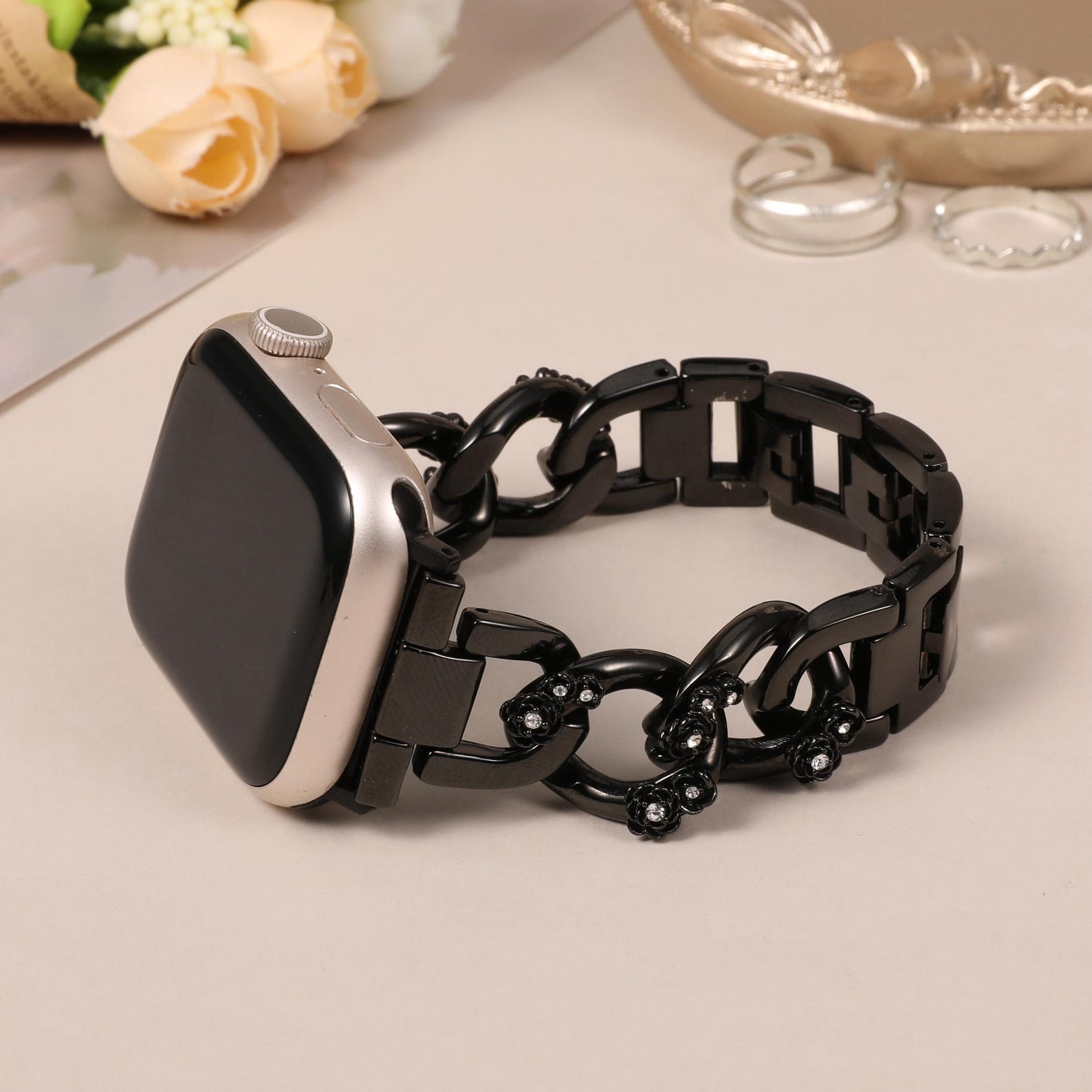 Elegant Rose Chain Metal Apple Watch Band for Women, Adjustable Jewelry ...