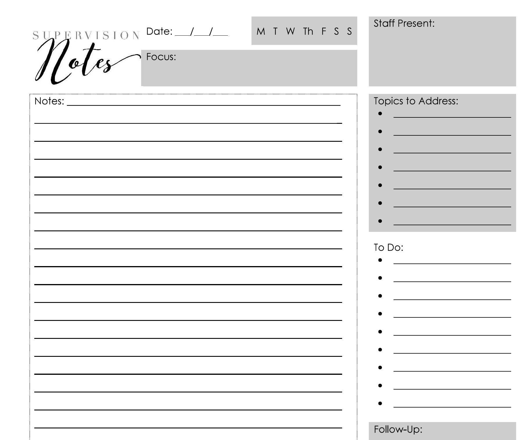 Supervision Notes Template Etsy