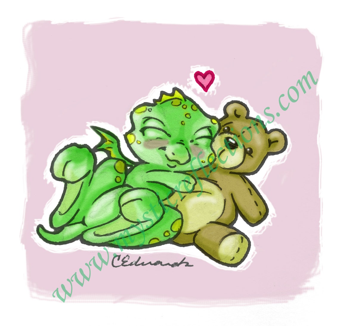 Teddy Cuddle Dragon Doodle Art Print - Etsy