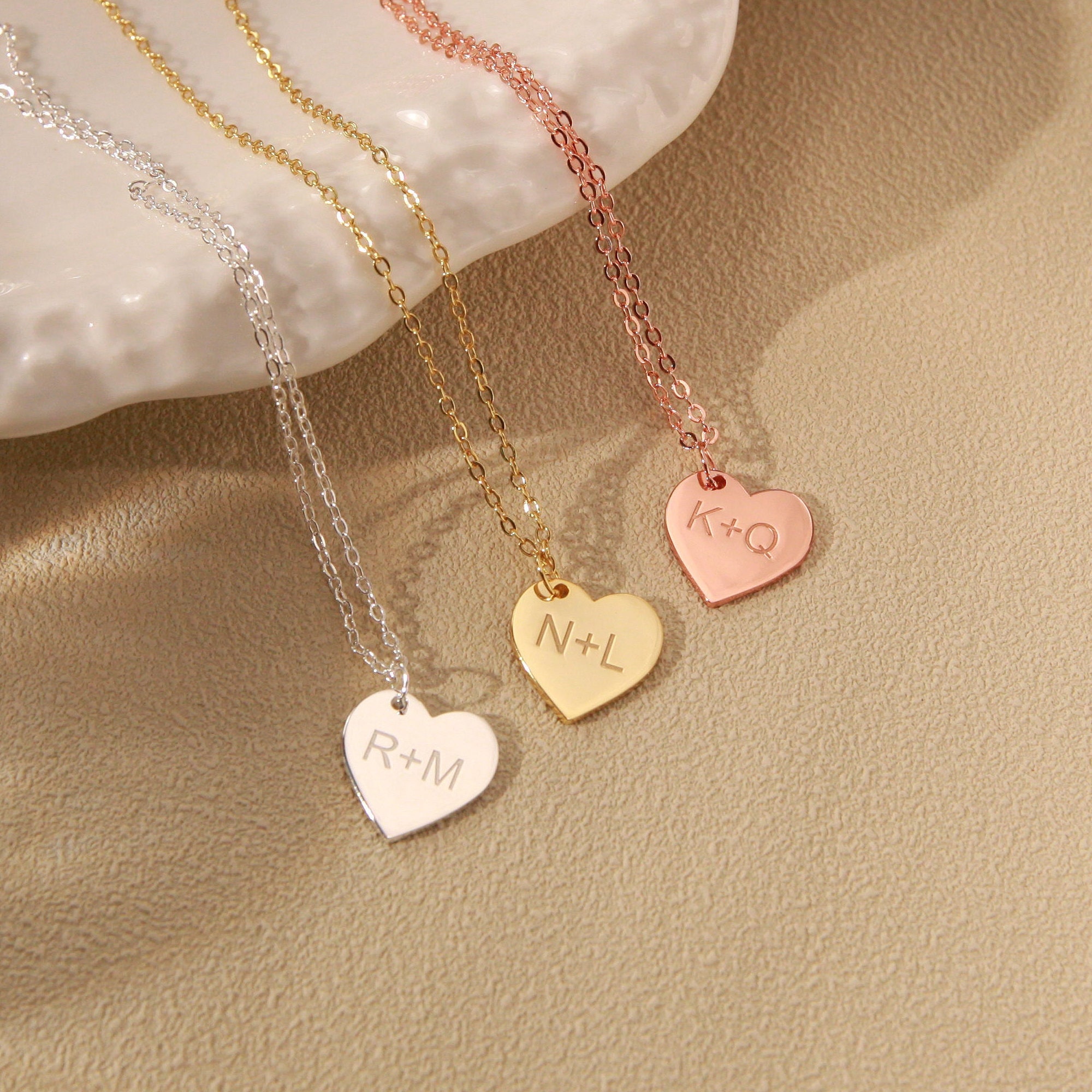 Engraved Heart Necklace Heart and Letter Necklace Custom Initial ...