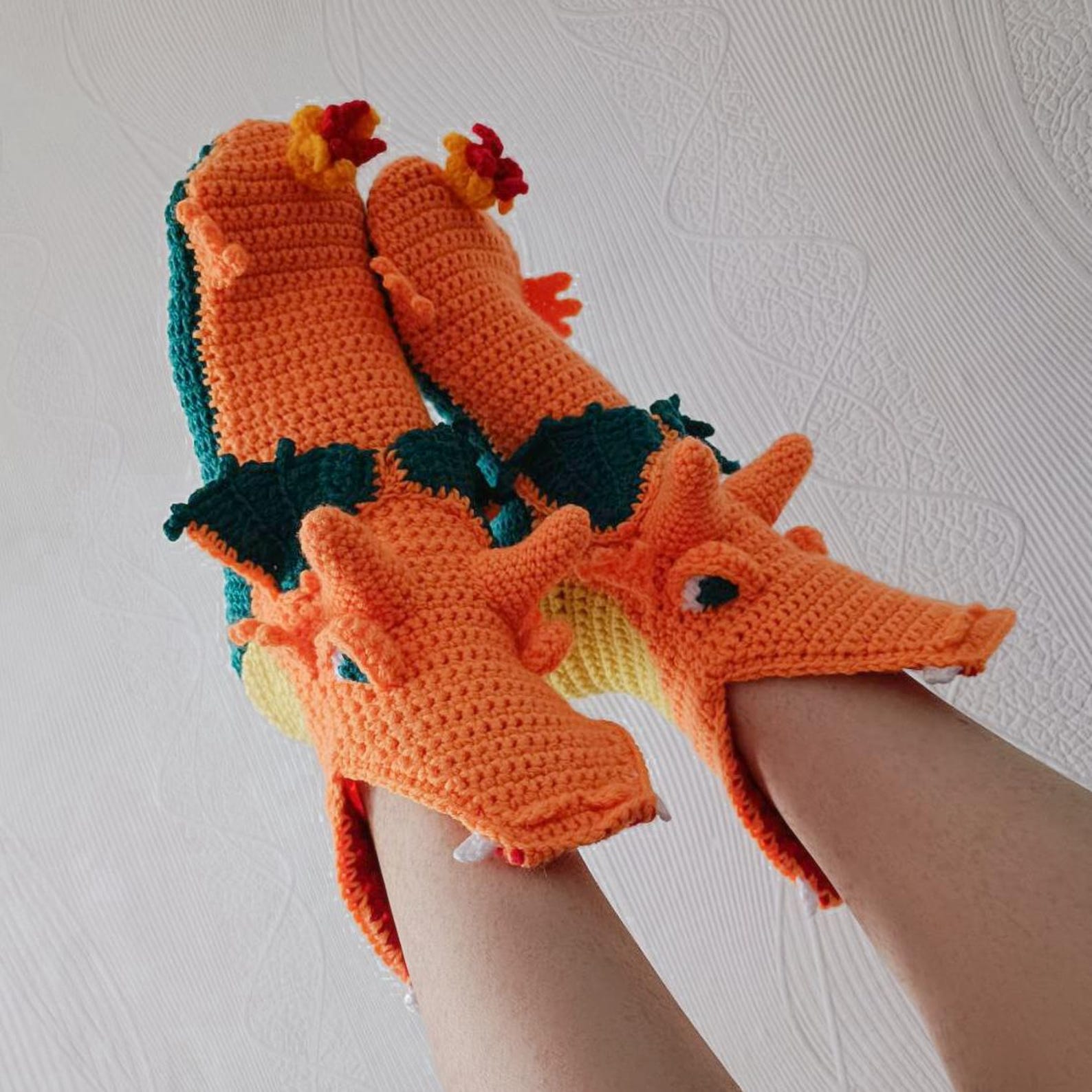 Charizard Inspired Crochet Socks: Adult Dragon Slippers, Funny Birthday ...