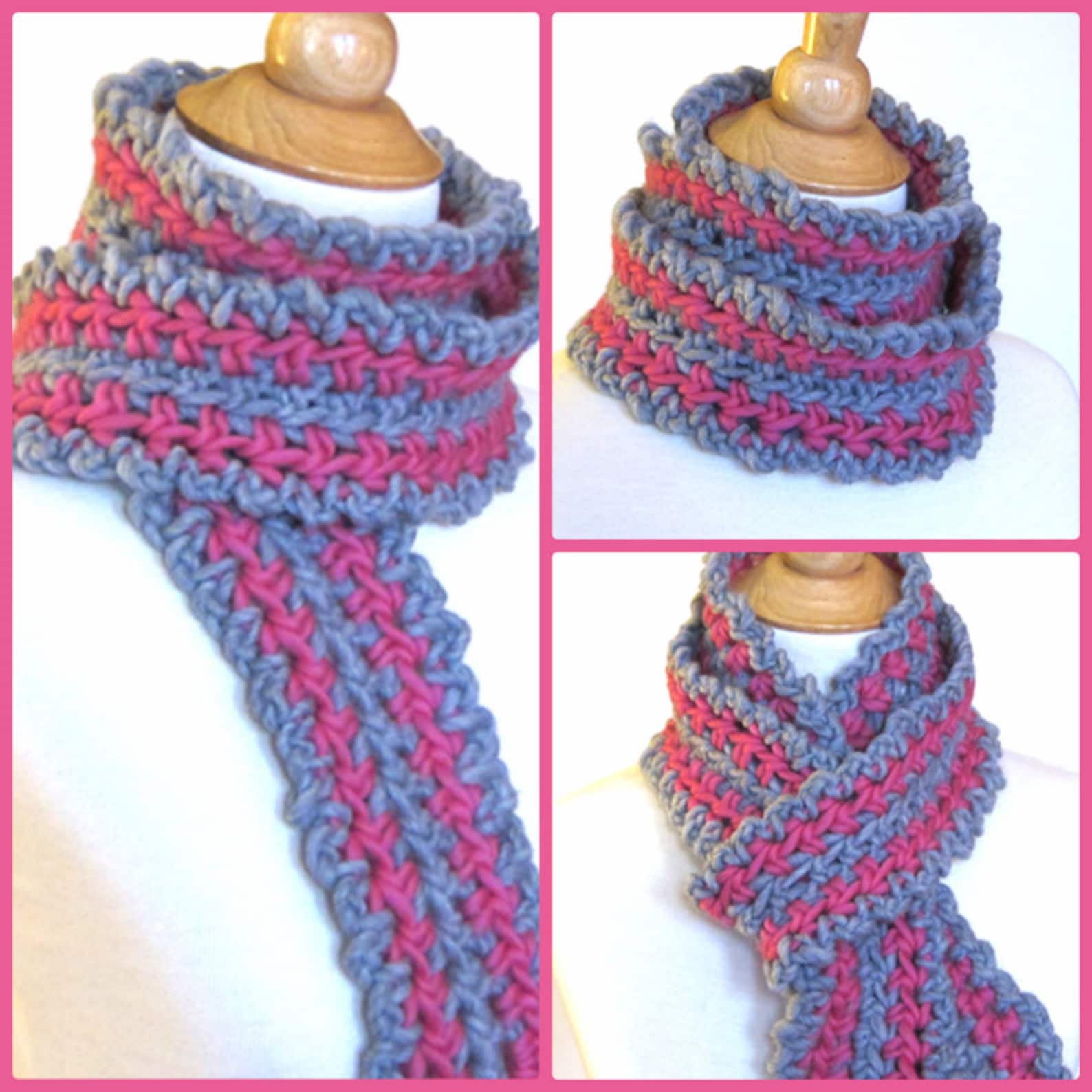 Crochet Scarf PATTERN - Fast / Easy PDF - Round the Loop Roving Stripes ...