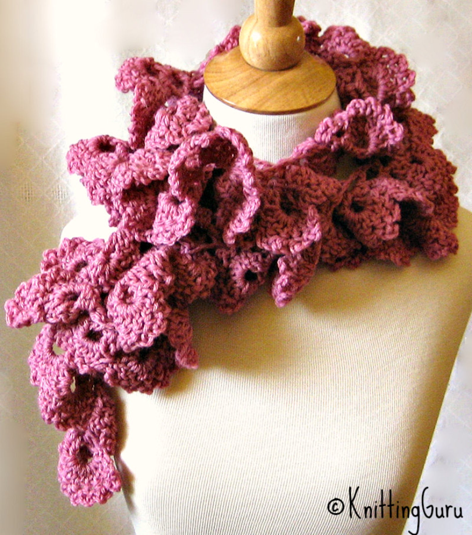 Crochet Scarf Pattern - Rose Petal Wrap - Easy 1-skein Lace Scarf DIY ...