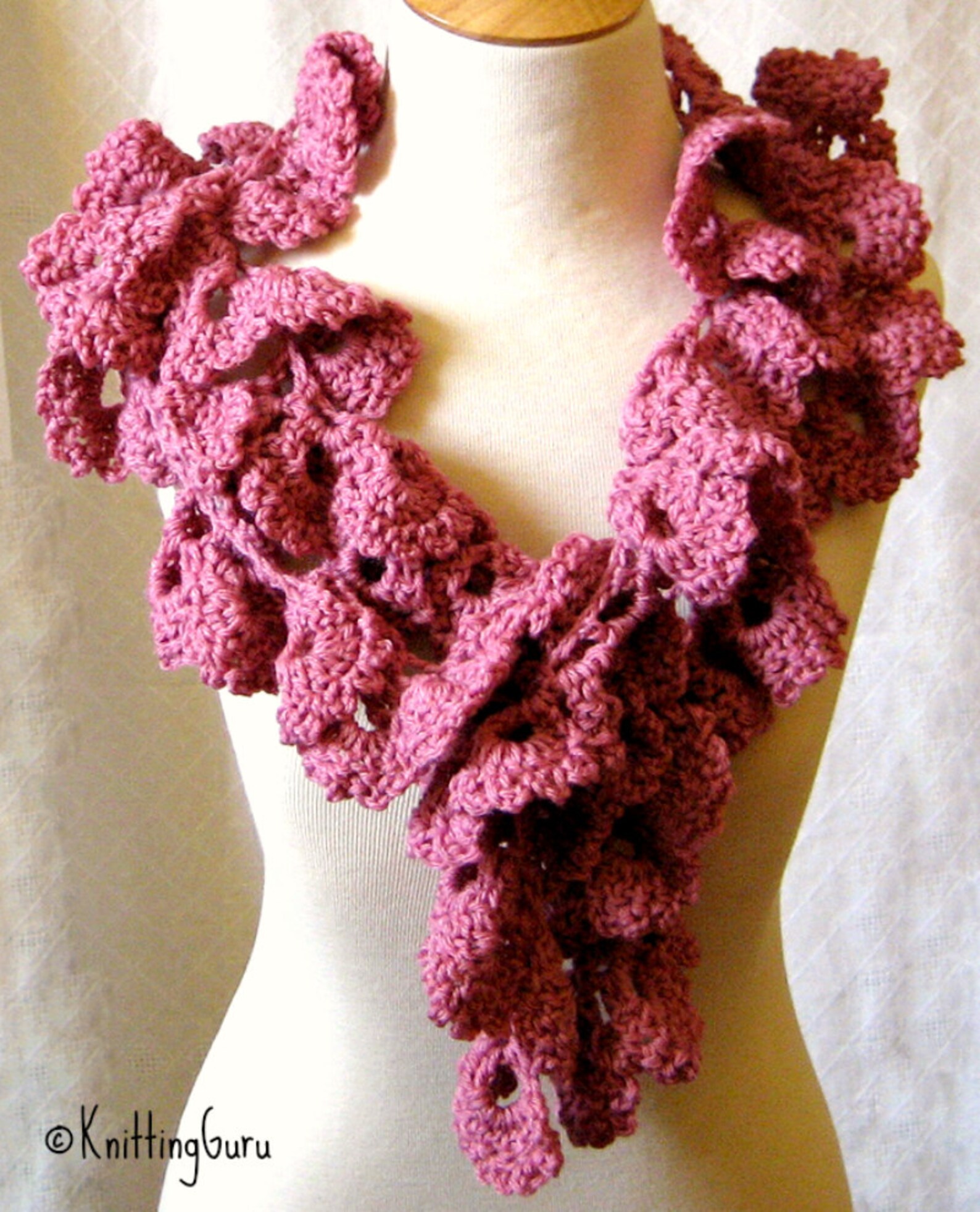 Crochet Scarf Pattern - Rose Petal Wrap - Easy 1-skein Lace Scarf DIY ...