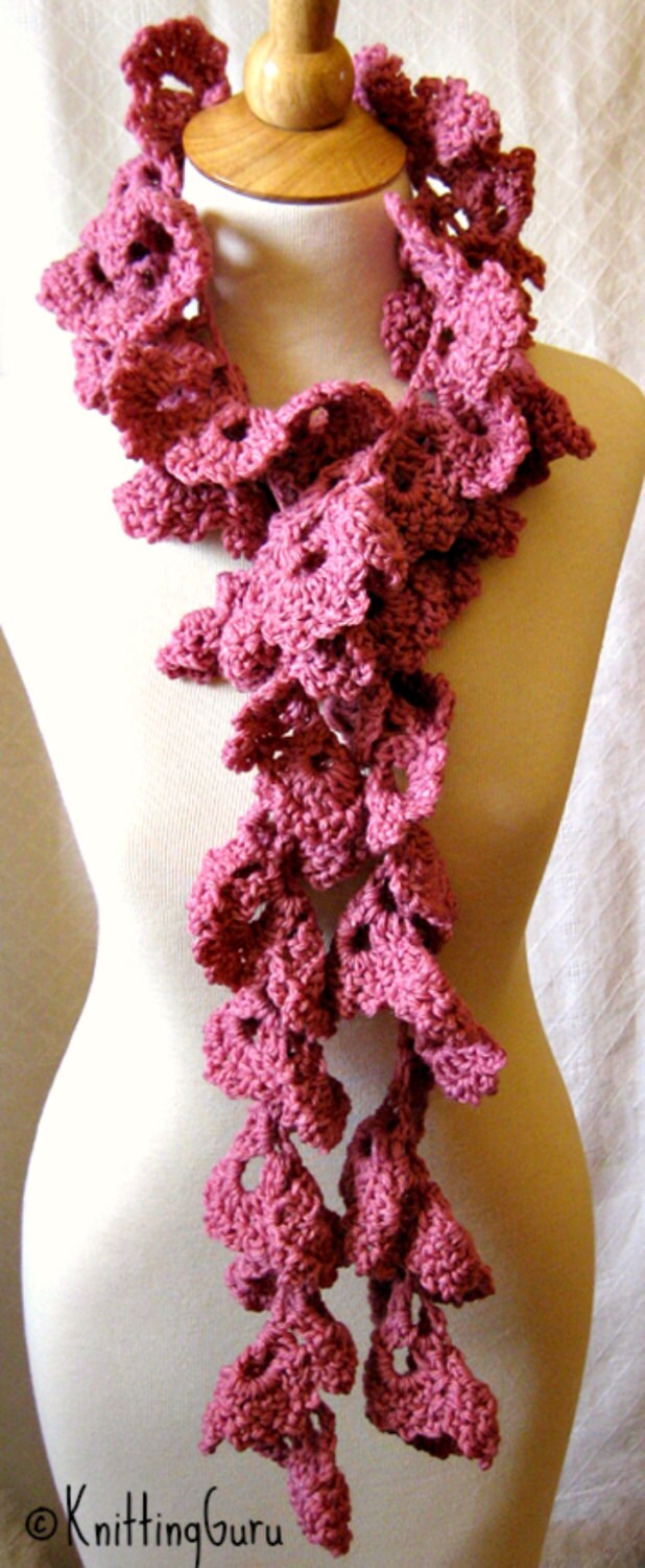 Crochet Scarf Pattern - Rose Petal Wrap - Easy 1-skein Lace Scarf DIY ...