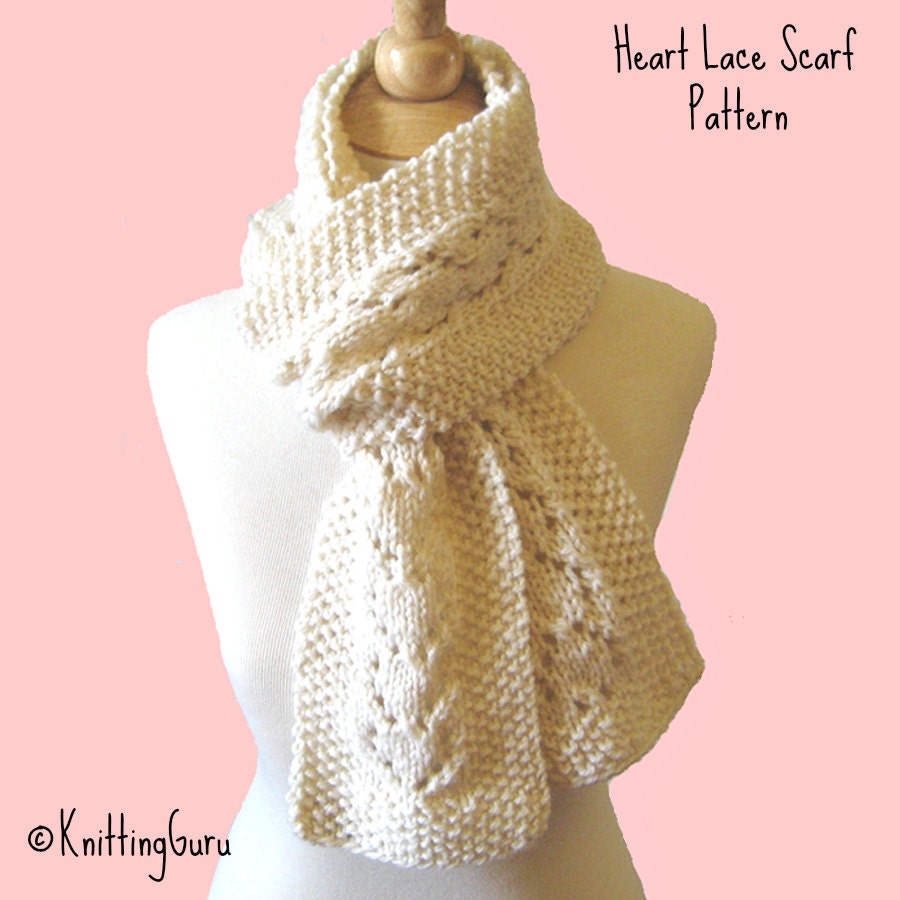 Knit Scarf Pattern Heart Lace Scarf PDF - Instant Download - Etsy