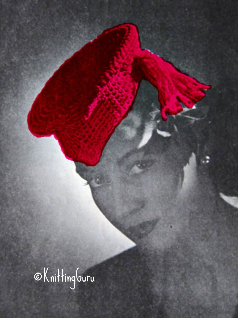 Crochet Hat Pattern - 1940s Fascinator Tassel Hat - Updated Vintage ...