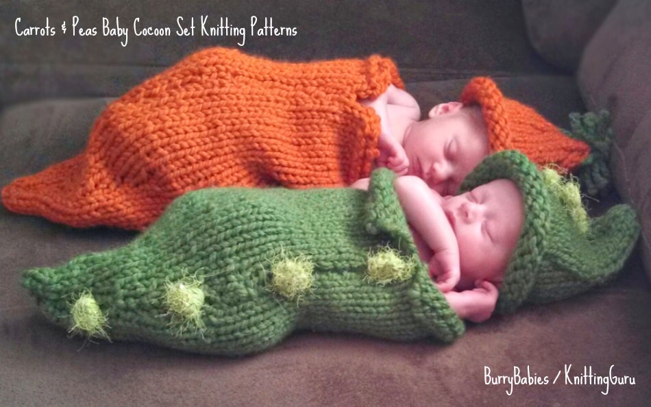 2 Knit Patterns- Carrots and Peas Baby Cocoons Costumes - DIY Knitting ...