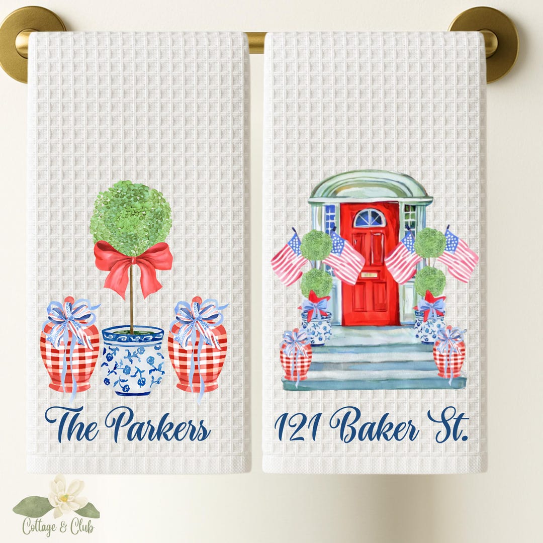 Chinoiserie American Flags Tea Towel: Patriotic Grandmillennial Decor ...