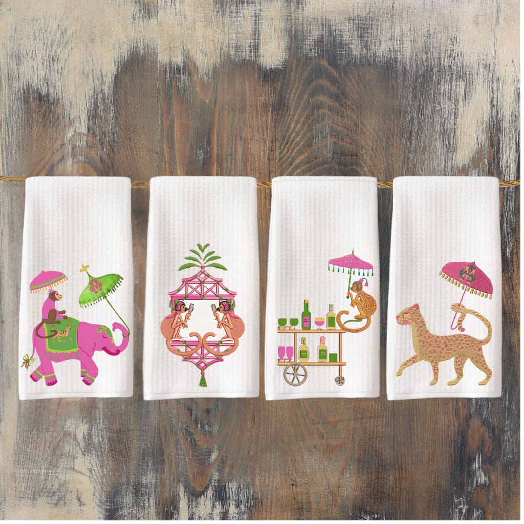 Preppy Palm Beach Animal Party Tea Towel Set | Colorful Waffle Weave ...