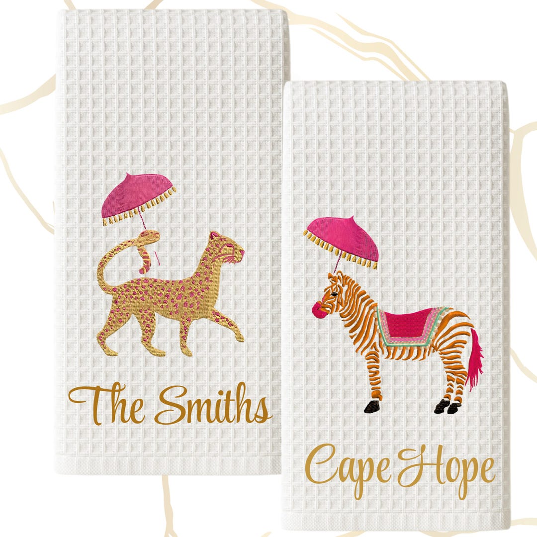 Palm Beach Animal Party Tea Towels: Preppy Monogram Waffle Weave ...