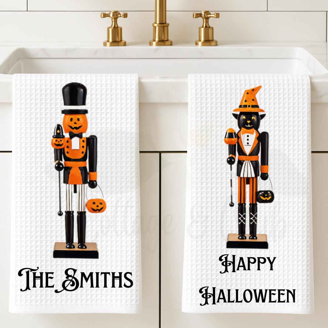 Personalized Halloween Nutcracker Tea Towel: Black & White Kitchen ...