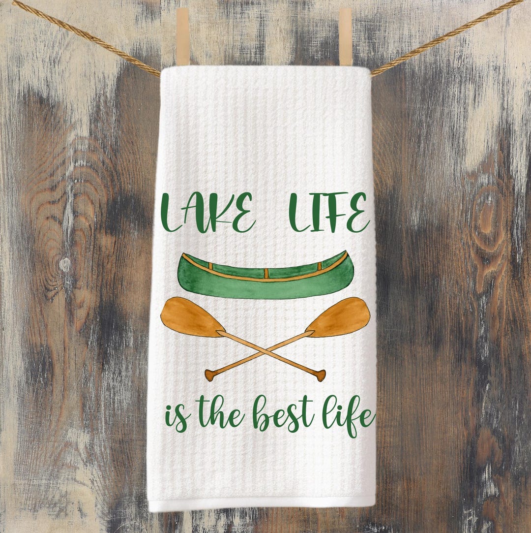Lake Life Waffle Weave Tea Towel: Cabin Decor - Etsy